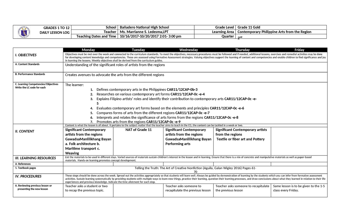 Dll-for-contemporary-philippine-arts-from-the-region - GRADES 1 TO 12 ...
