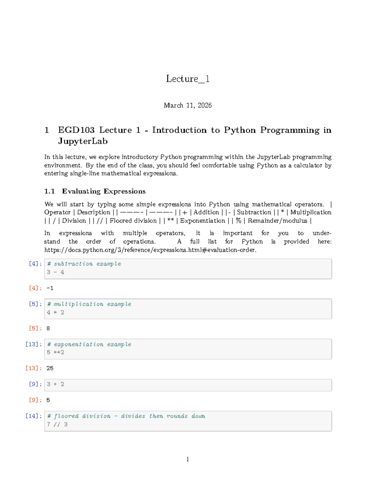 EGD103 Lecture 1: Intro to Python Programming in JupyterLab - Studocu