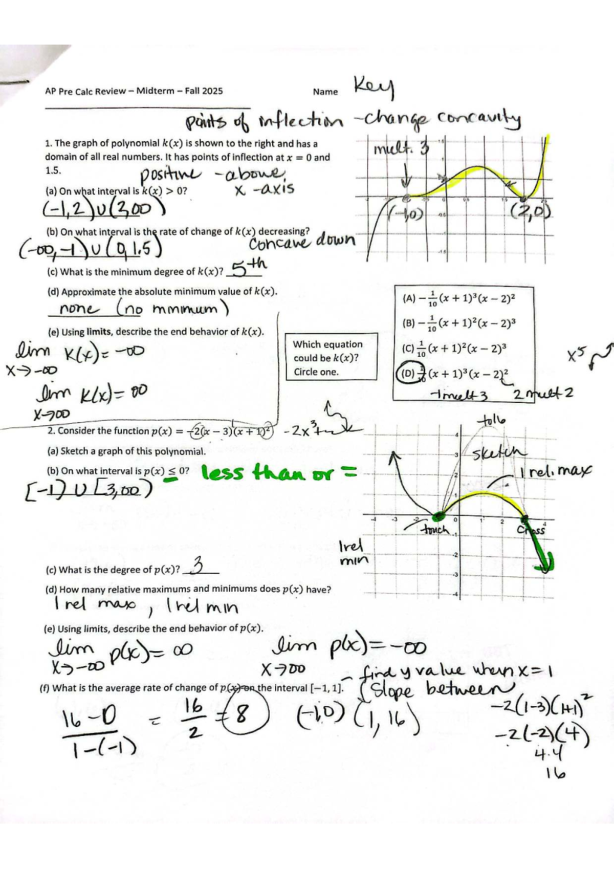 AP Pre Calc Midterm Review Key - Fall 2025 - Studocu