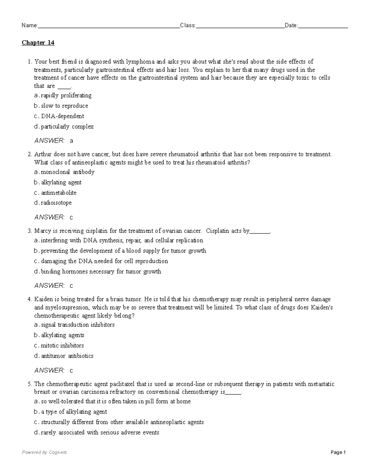 Chapter 14 - Oncology Treatments and Side Effects Analysis - Studocu