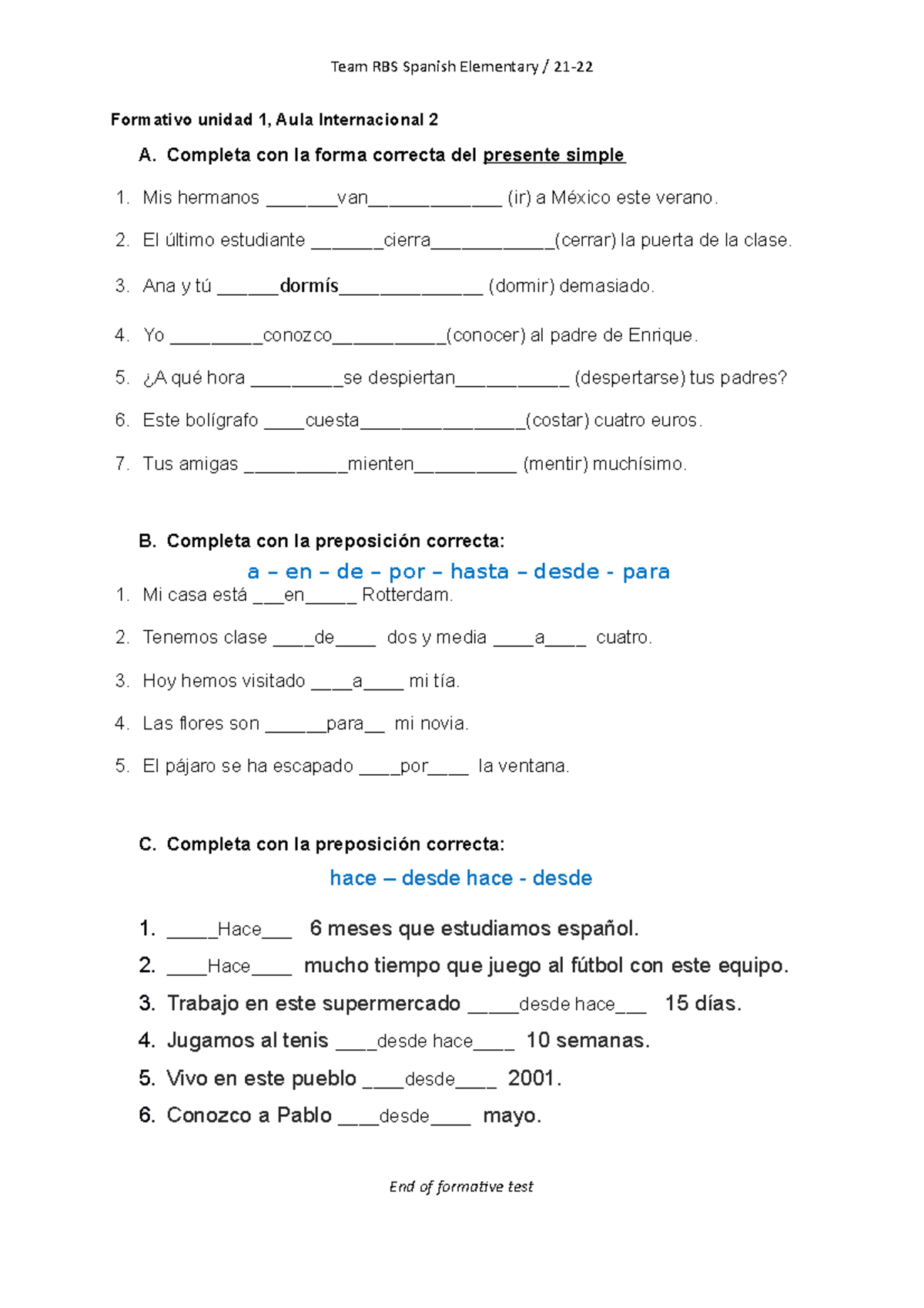 Formativo AI2 Unidad 1: Verbos y Preposiciones en Español - Studeersnel