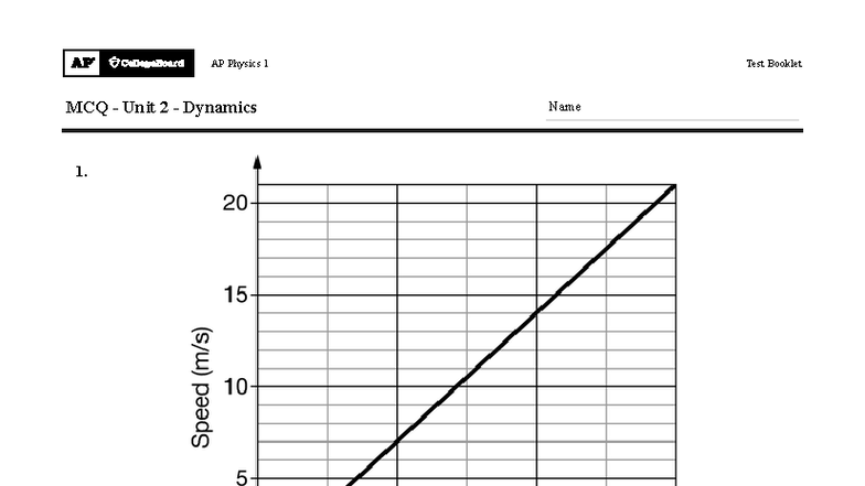 AP Physics 1 MCQ Unit 2 Dynamics Test Booklet - Studocu
