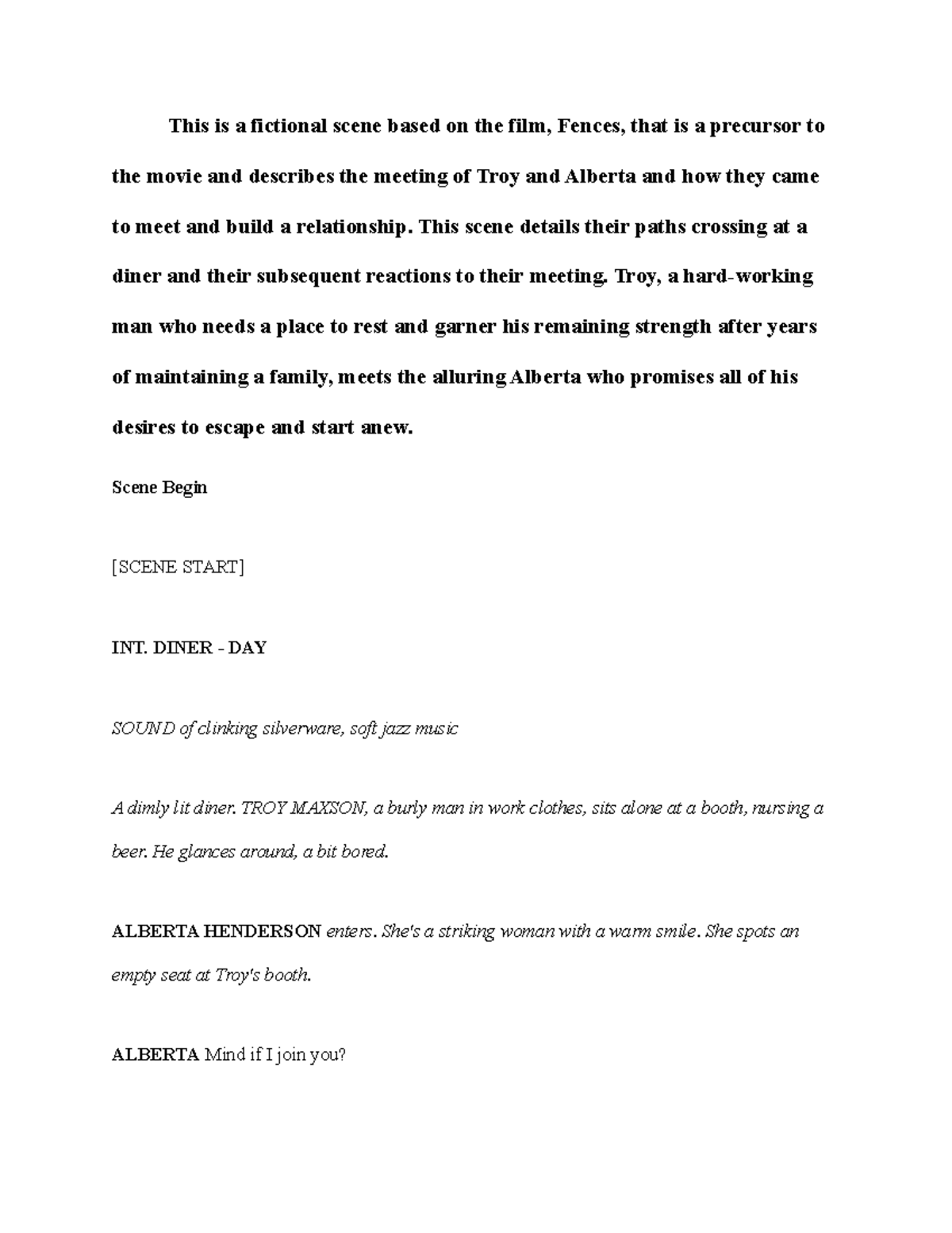 Fences scene: The meeting of Troy and Alberta at the diner - Studocu