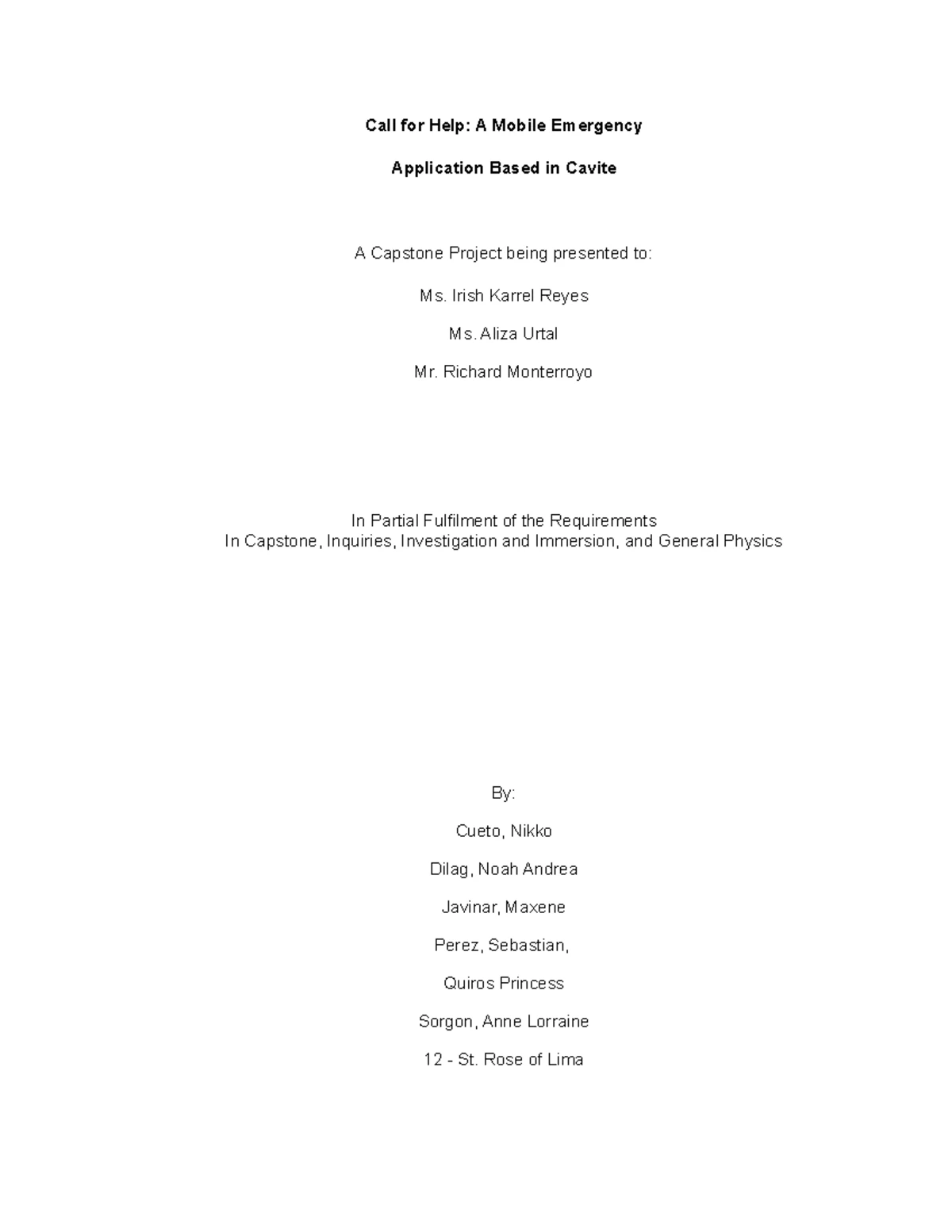 Capstone Project Peer Evaluation - STEM 12-D Group 3 Notes - Studocu