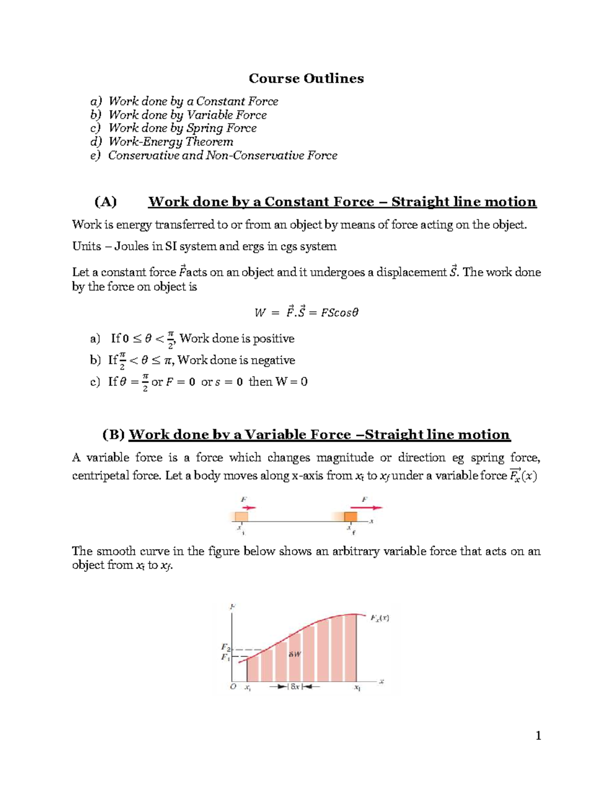 System of Particles I - Work Done by Constant, Variable, and Spring ...