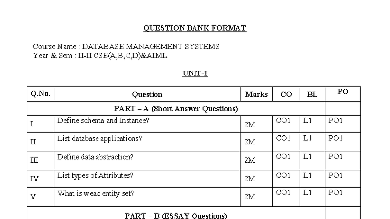 DBMS 23 - Important Question Bank for Database Management Systems - Studocu