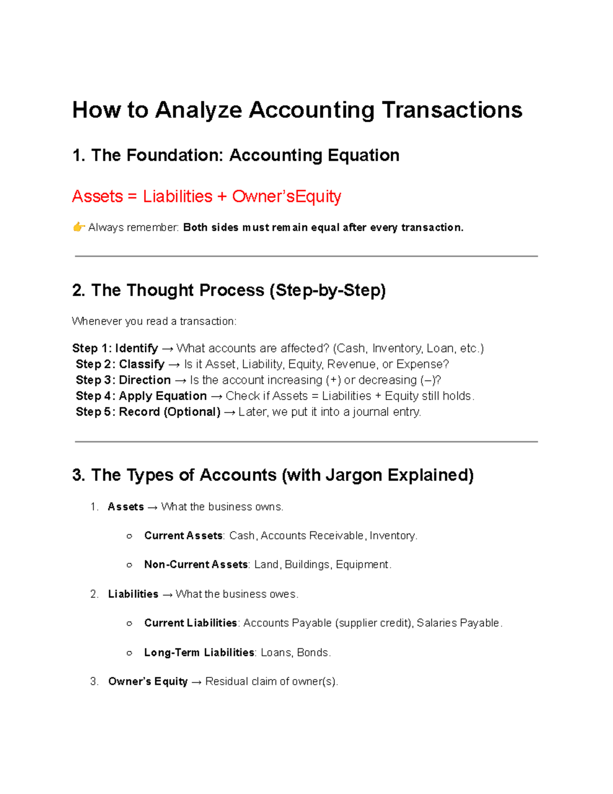 Analyzing Accounting Transactions: Key Concepts and Steps - Studocu