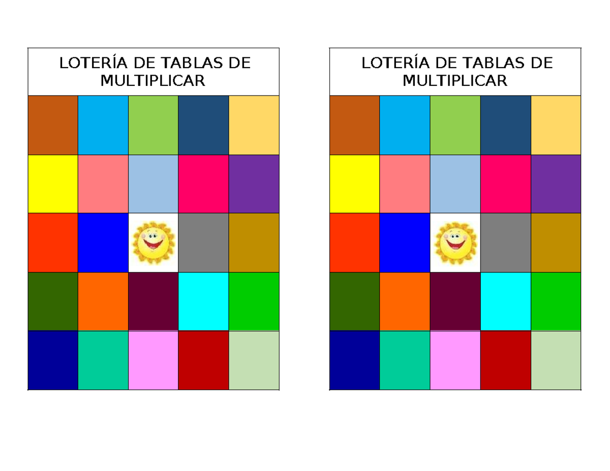 PR 02 Lotería de Tablas de Multiplicar: Actividades y Ejercicios - Studocu