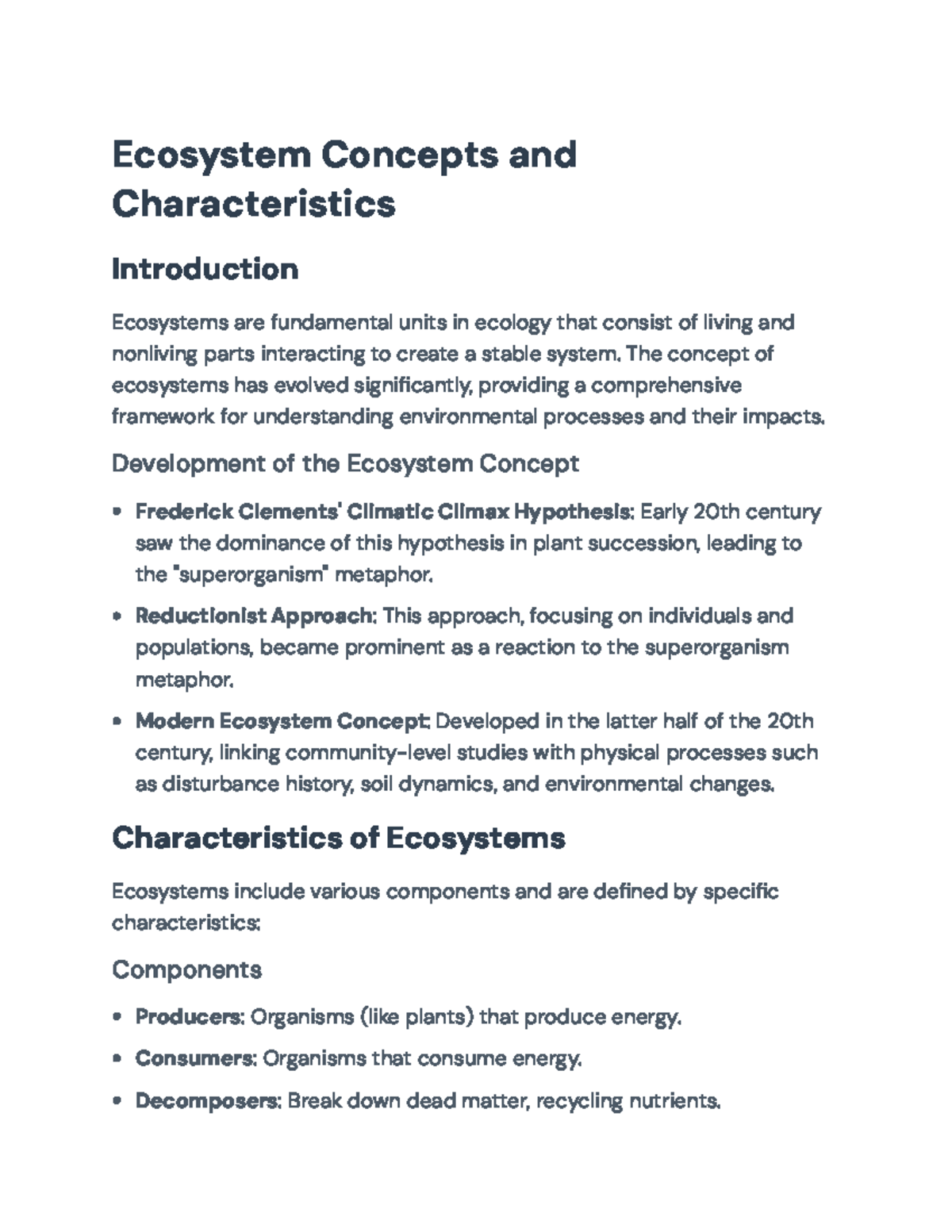 Ecosystem Concepts and Characteristics Overview for Ecology 101 ...