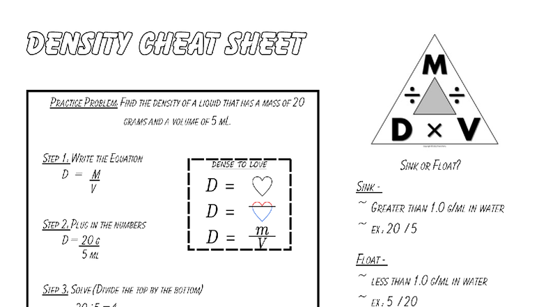 Density Cheat Sheet: Practice Problems & Solutions - Studocu