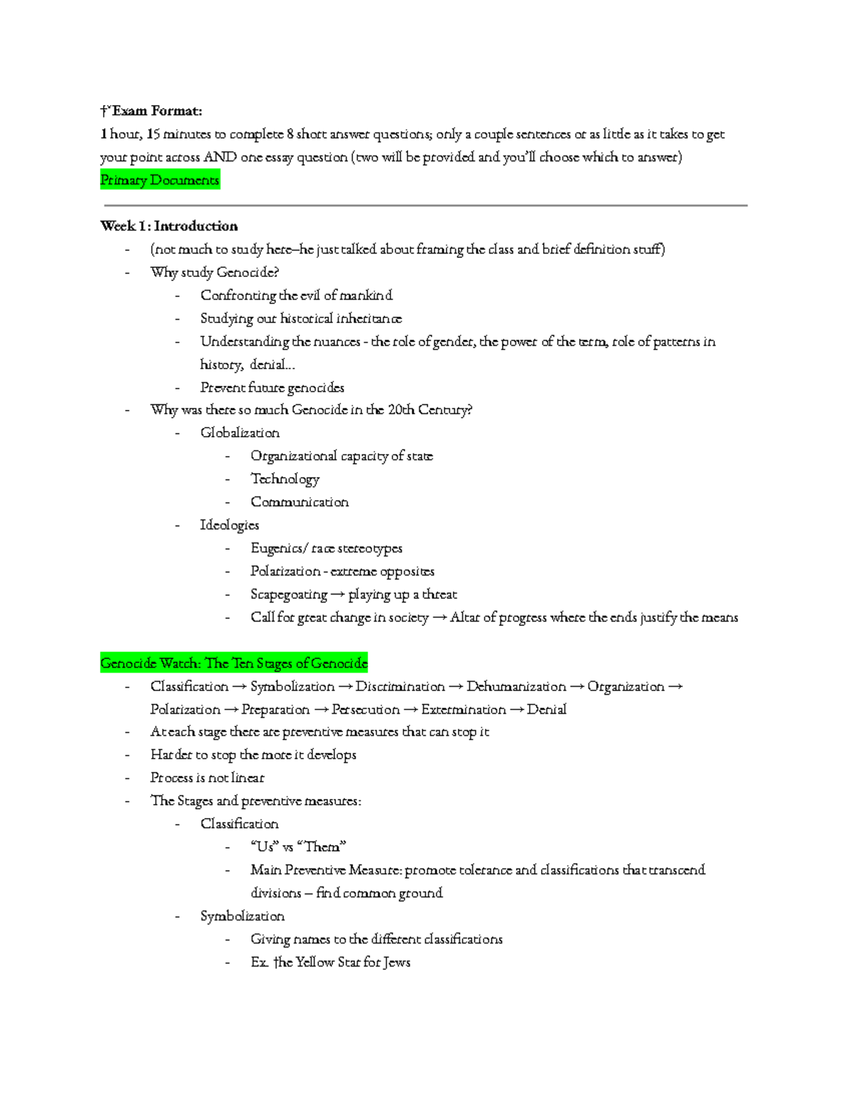 HIST 3281 Midterm Study Guide: Understanding Genocide and Its Origins ...