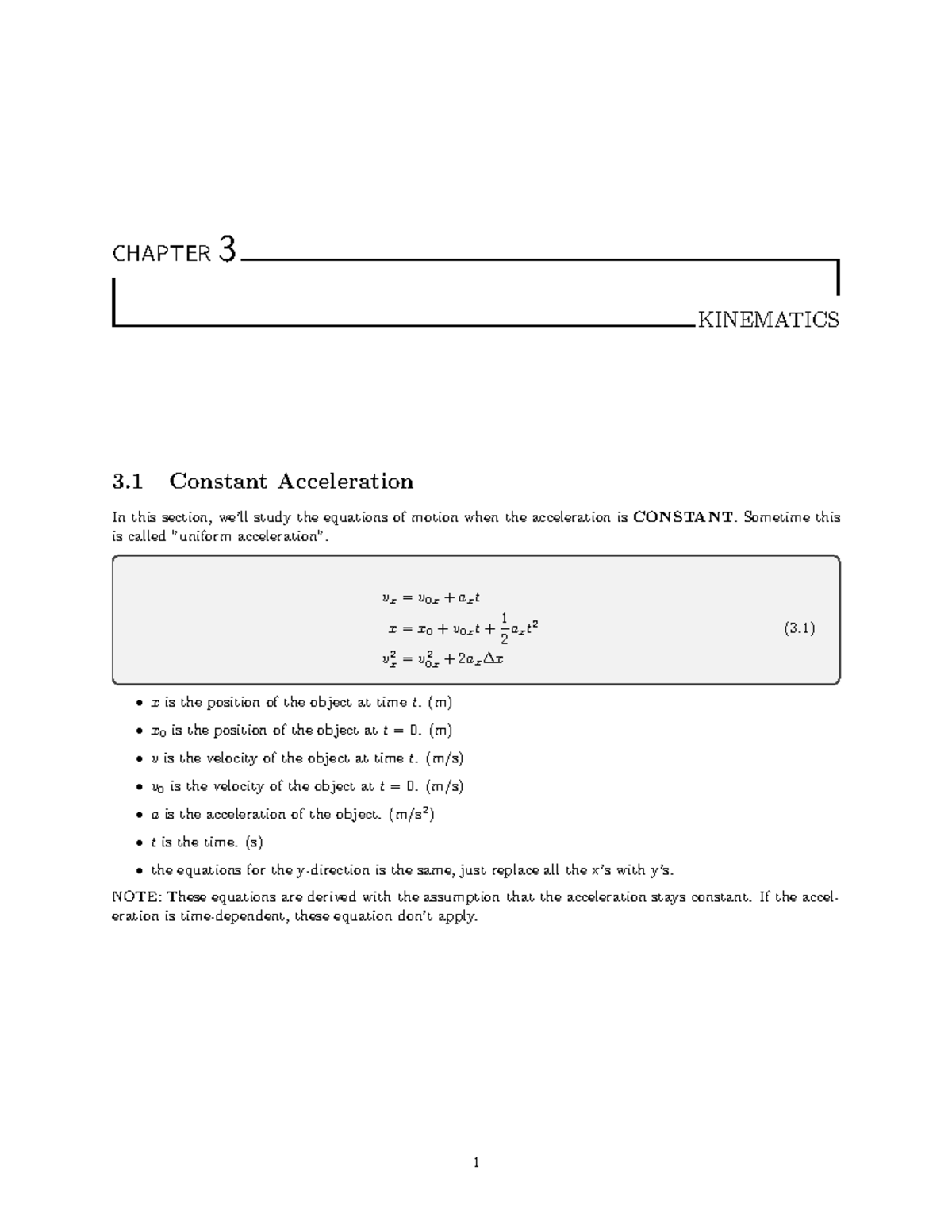 Kinematics (Course Code: PHYS101) - Equations of Motion: Constant Acceleration - Studocu