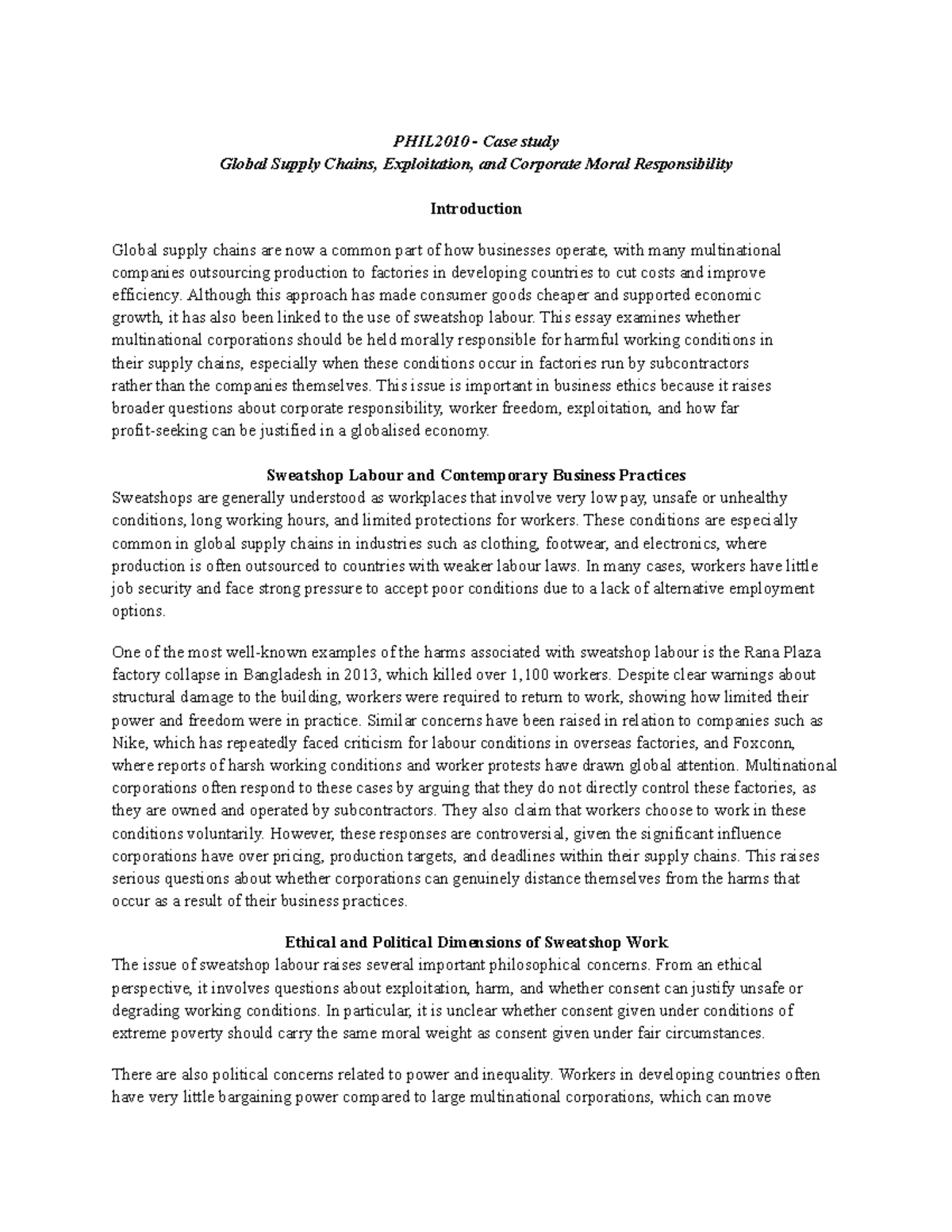 PHIL2010 - Case Study on Global Supply Chains and Corporate Ethics ...
