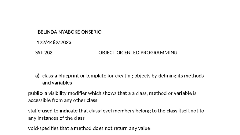 SST 202 Take Away CAT 2 - Object Oriented Programming Notes - Studocu