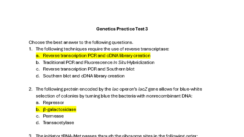 Genetics Practice Test 3: Key with Annotations and Answers - Studocu