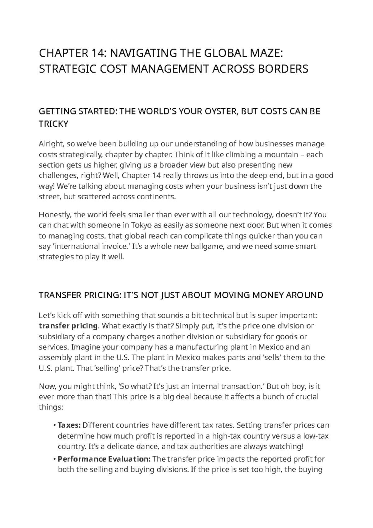 Strategic Cost Management (Chapter 14) Review: Navigating Global ...