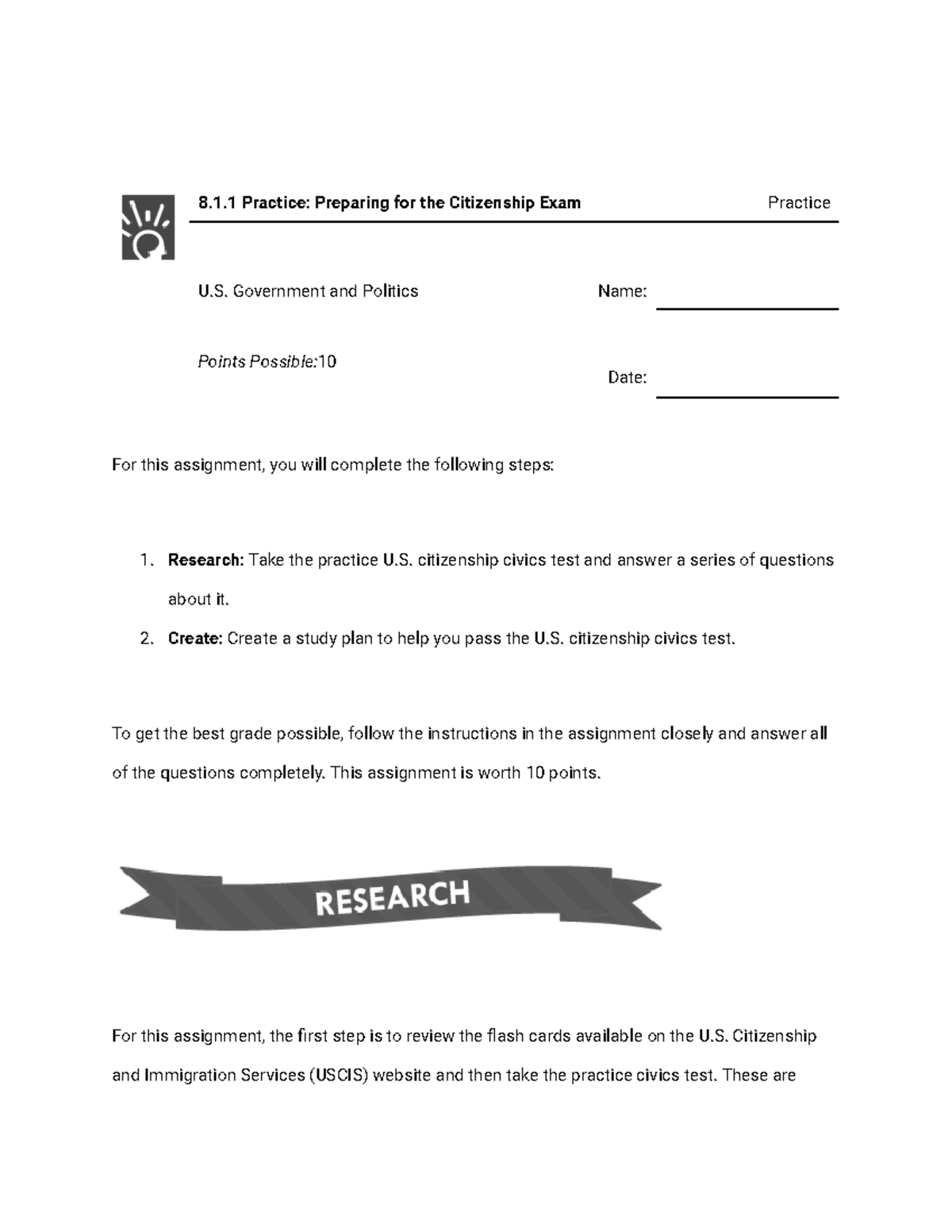 8.1.1 practice: Preparing for the Citizenship Exam - 8.1 Practice ...