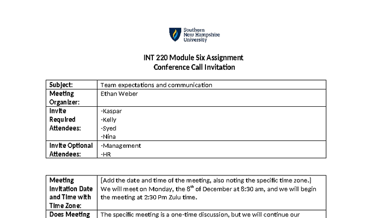 INT 220 Module 6 Assignment: Conference Call Invitation - Studocu