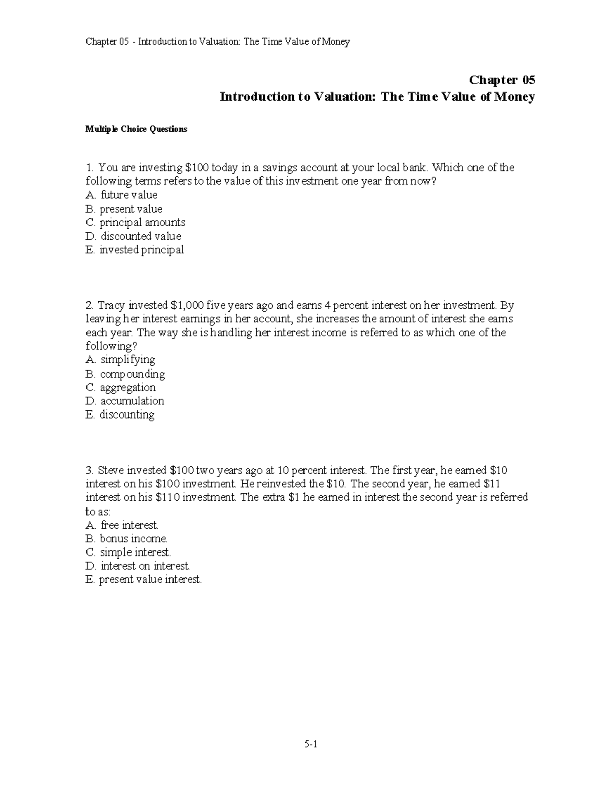005 - corporate finance practice - Chapter 05 Introduction to Valuation ...