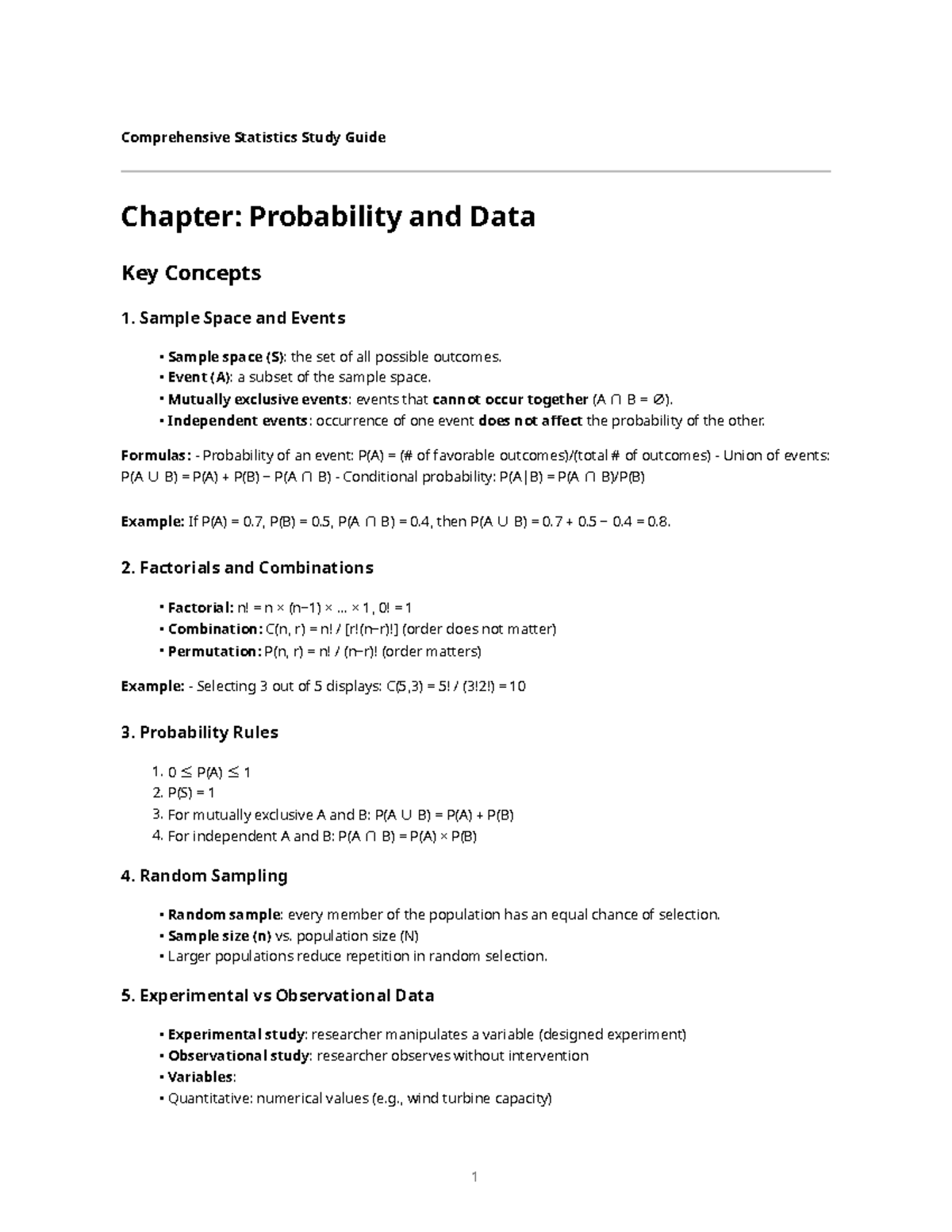Comprehensive Stats Study Guide: Probability & Data Concepts - Studocu
