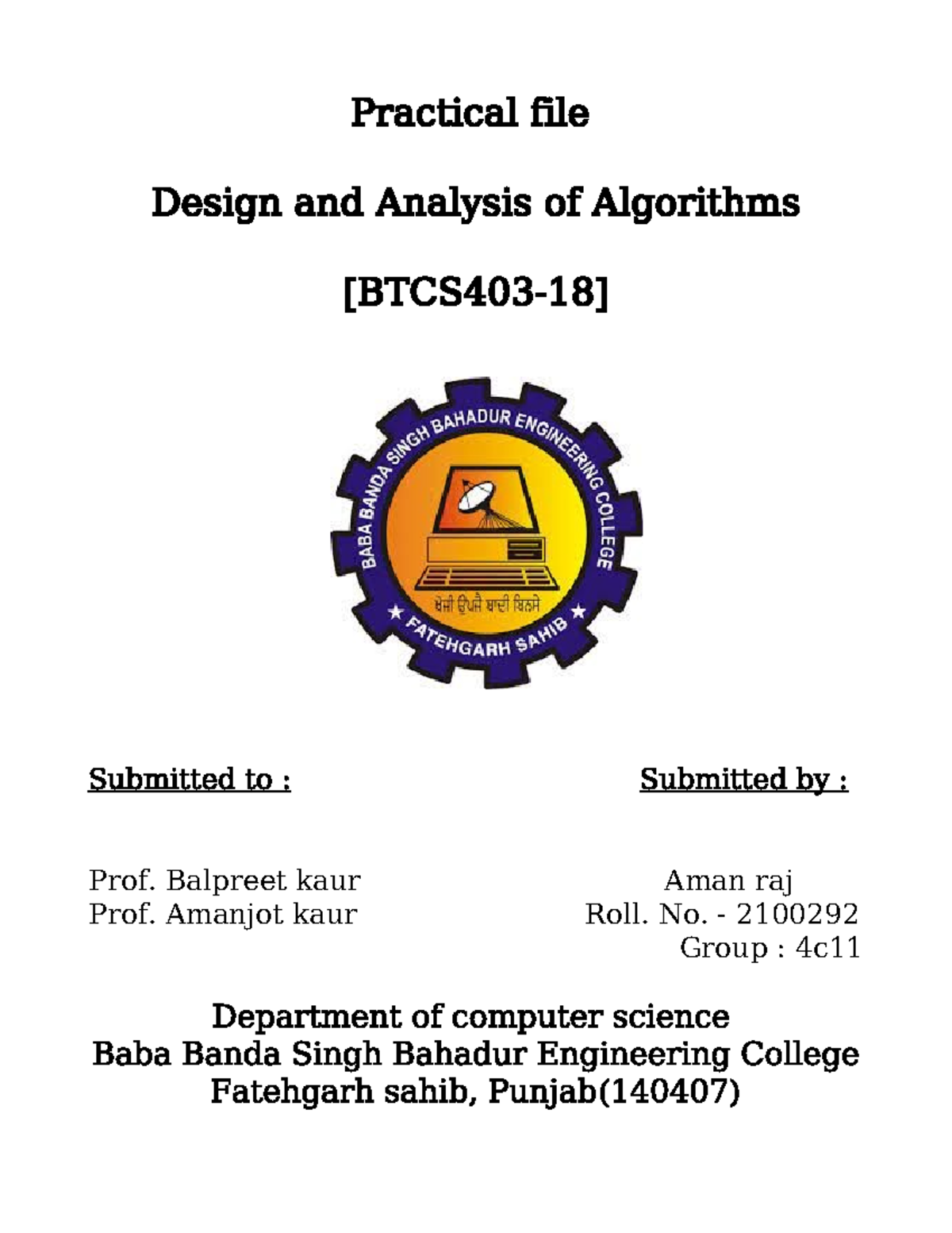 Daa Practical File For B Tech Cse Practical File Design And Analysis