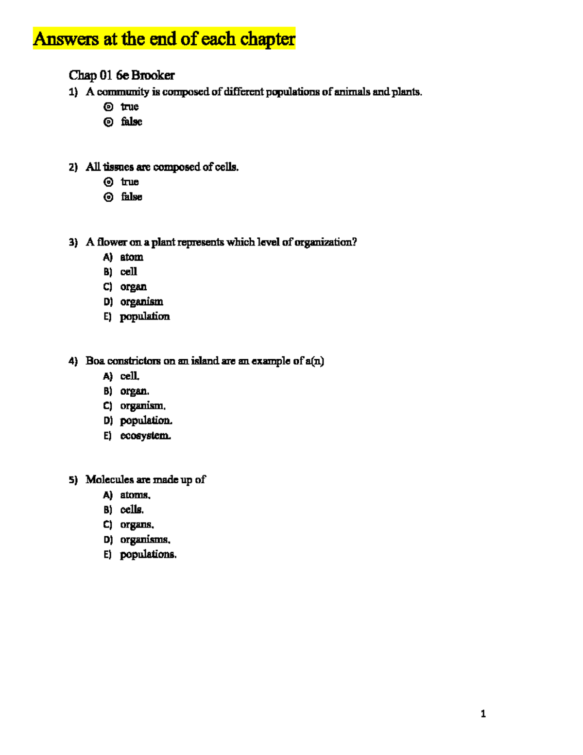 Bio final exam practice test - answers - BIOL 1033 - Studocu