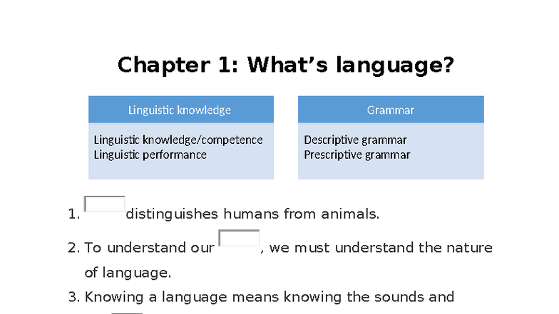 Chapter 1: Introduction to Linguistic Knowledge and Grammar - Studocu
