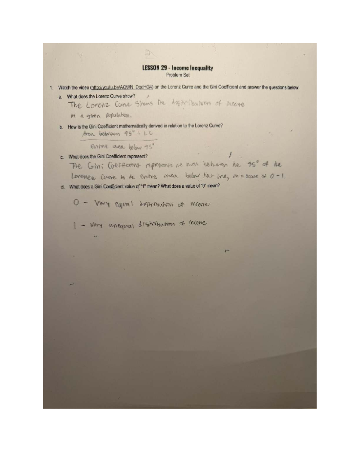 Lesson 29 Income Inequality Problem Set and Gini Coefficient Analysis ...