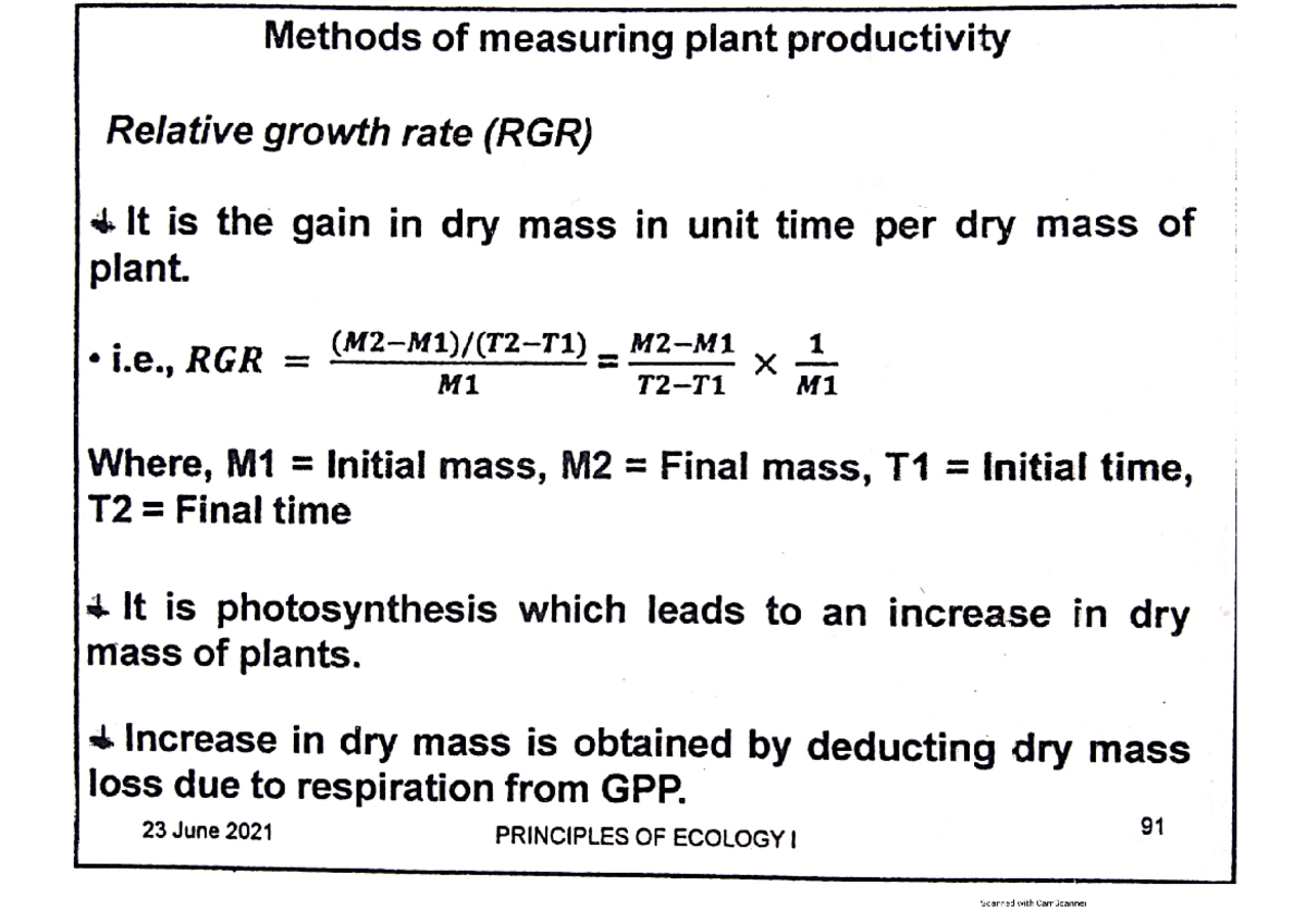 Principles of Ecology I: Measuring Plant Productivity and Interactions ...