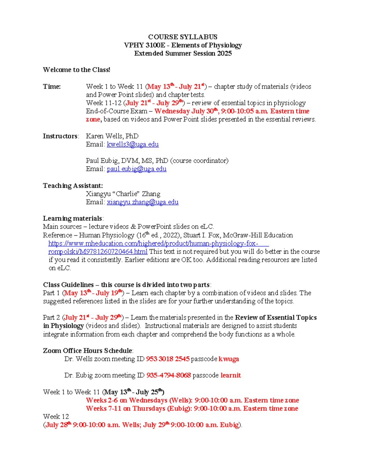 SU25-VPHY3100E Elements of Physiology Syllabus for Summer Session - Studocu