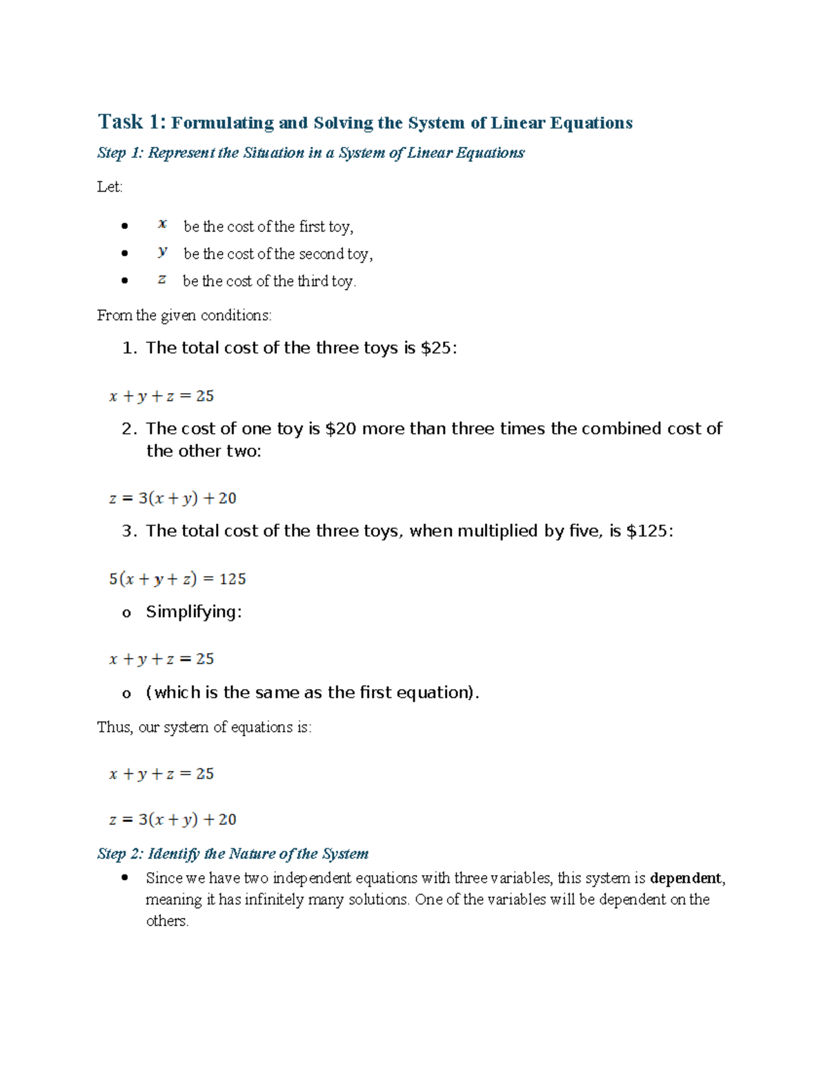 Assignment unit 8 - Task 1: Formulating and Solving the System of ...