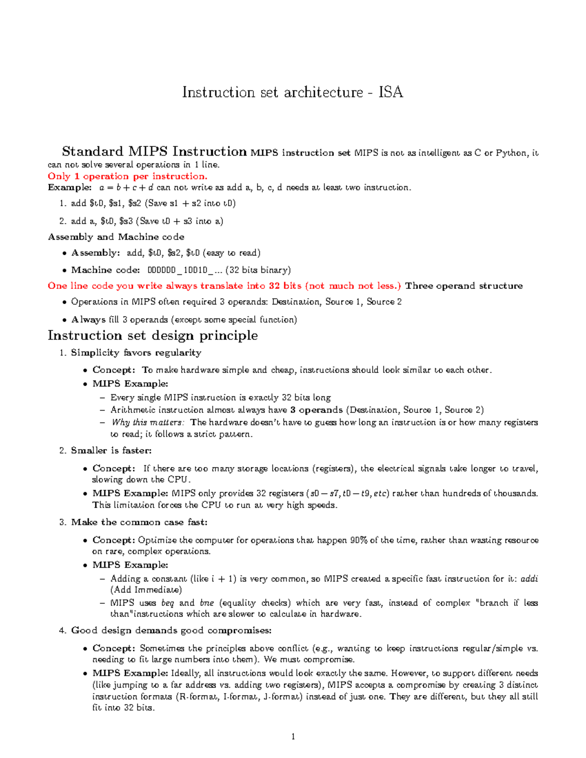 CA C2 - MIPS Instruction Set Architecture Overview - Studocu