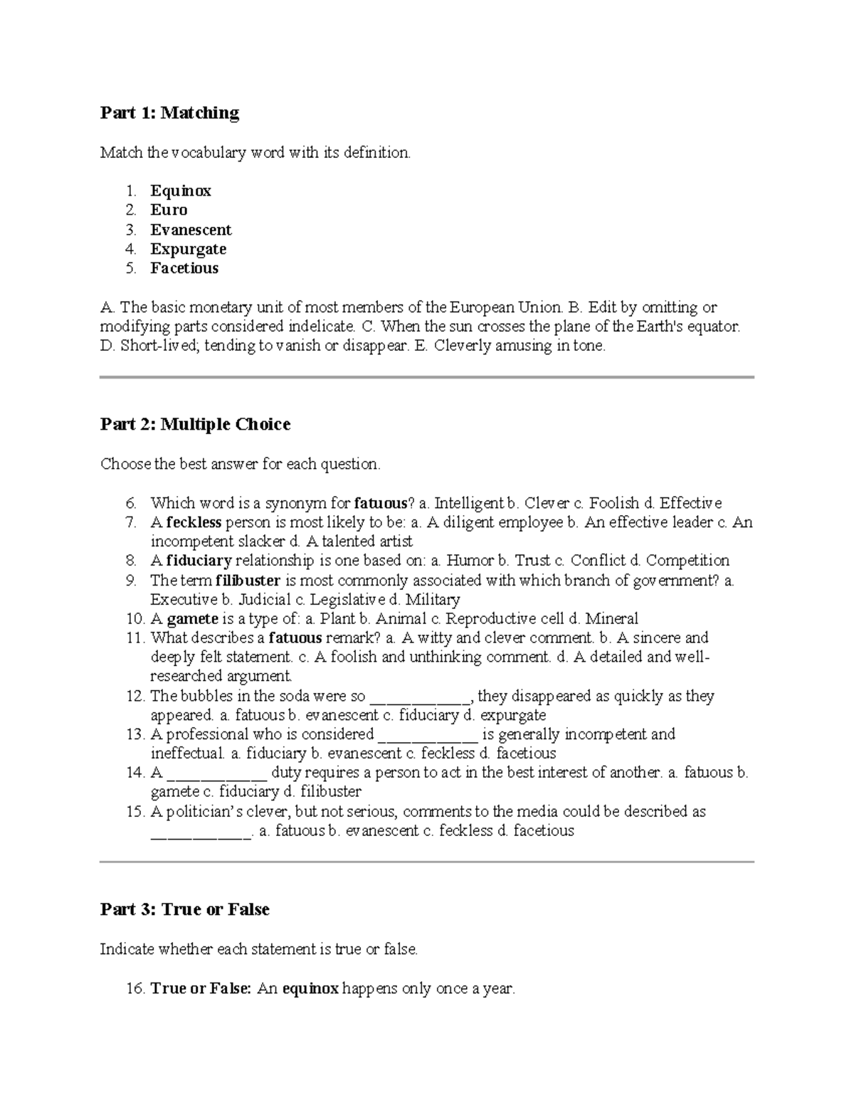 Vocab Assignment 21-30: Matching, MCQs & True/False Quiz - Studocu