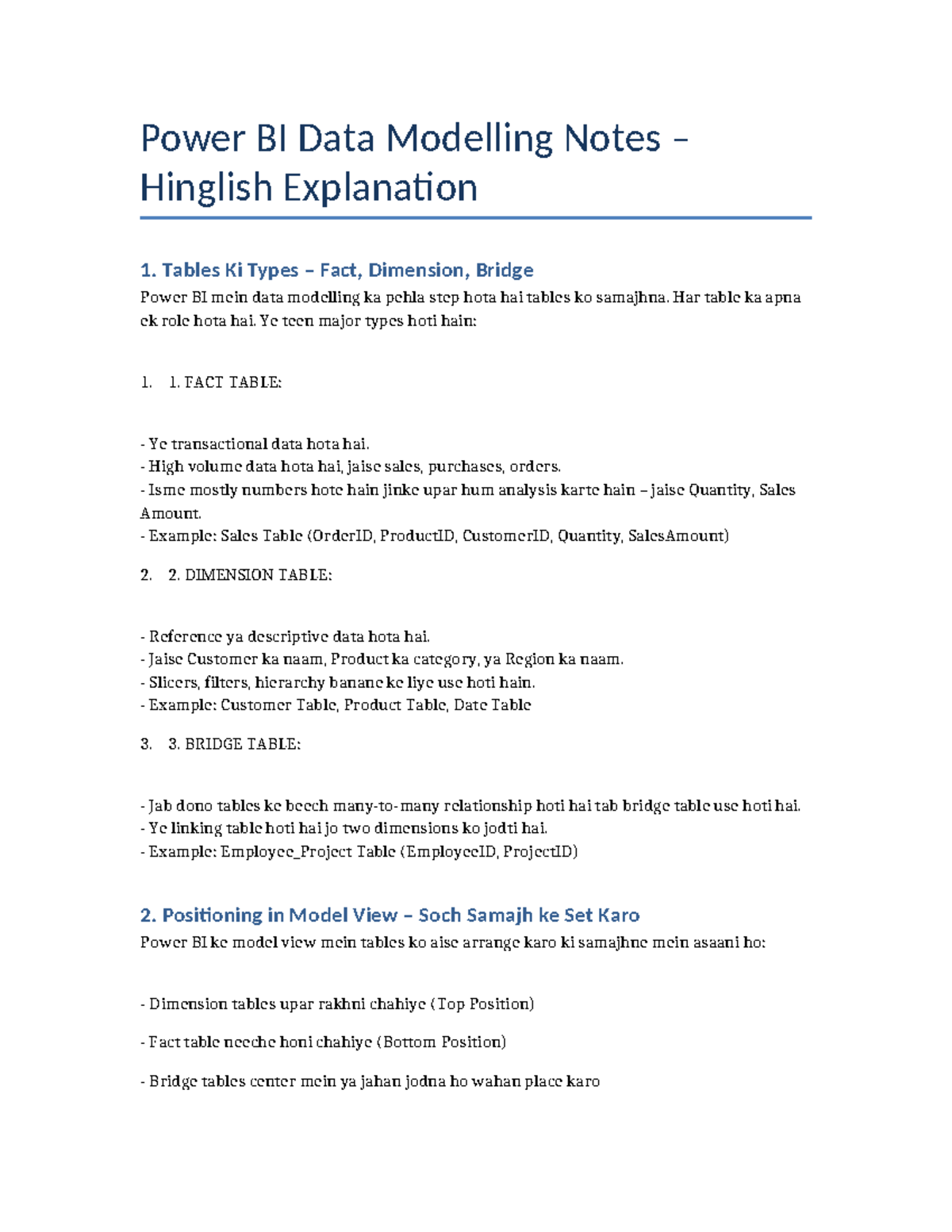 Power BI Data Modelling Notes: Types of Tables Explained - Studocu