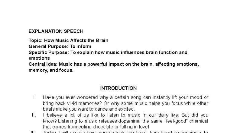 How Music Affects the Brain: An Informative Speech - Studocu