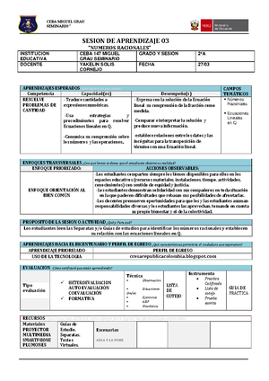 Sesion DE Matematica de representar los números - “Representando los ...