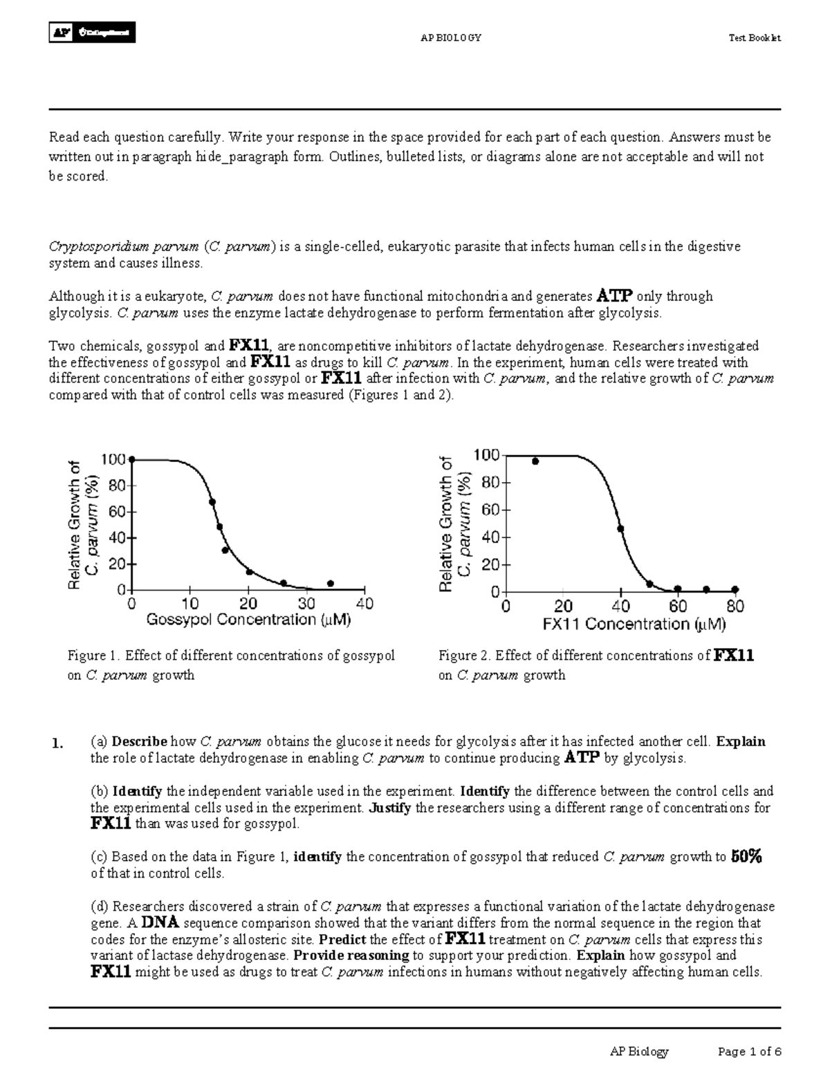 AP BIOLOGY Practice Exam: Test Booklet for FRQ 3 - Studocu