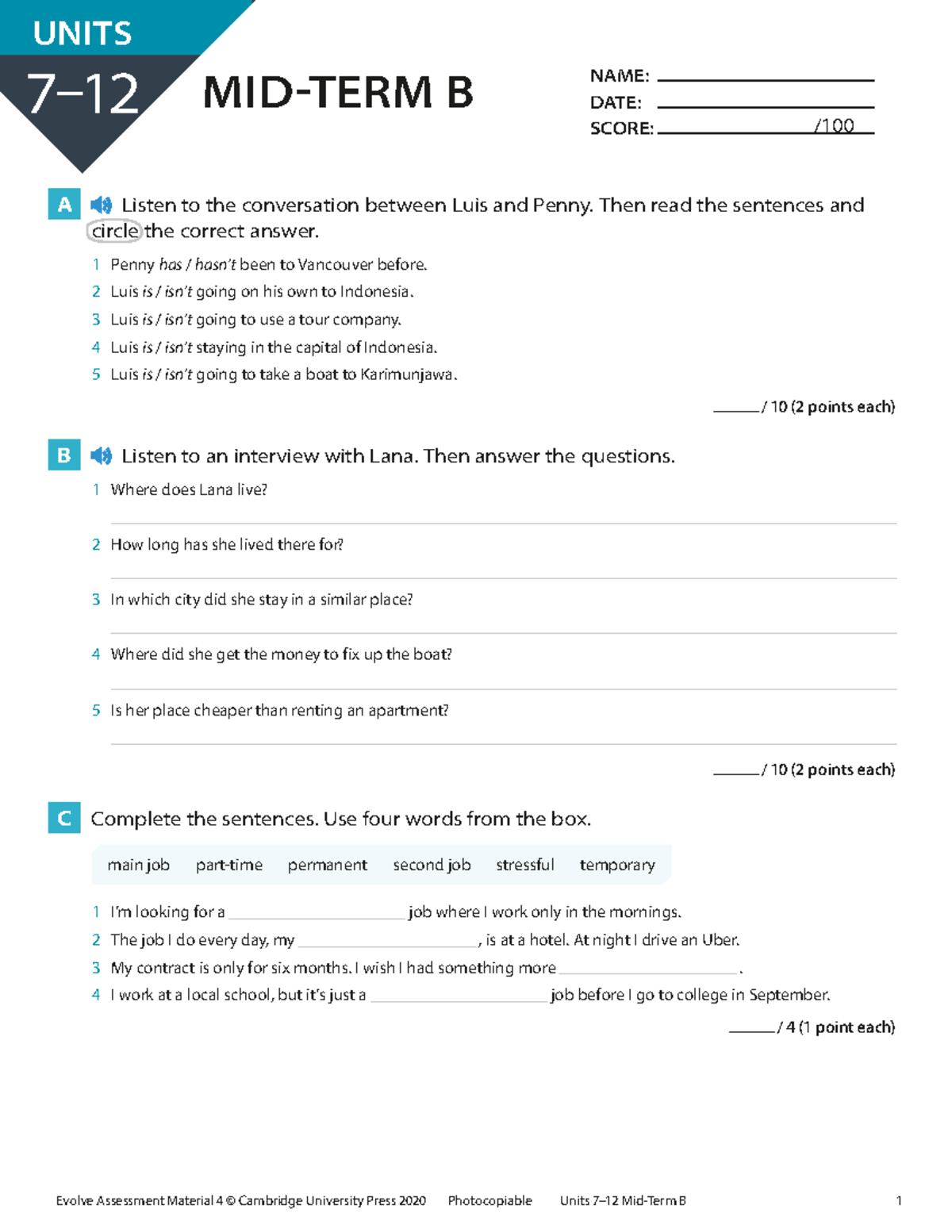 Evolve Level 4 Midterm Assessment: Units 7-12 Review - Studocu