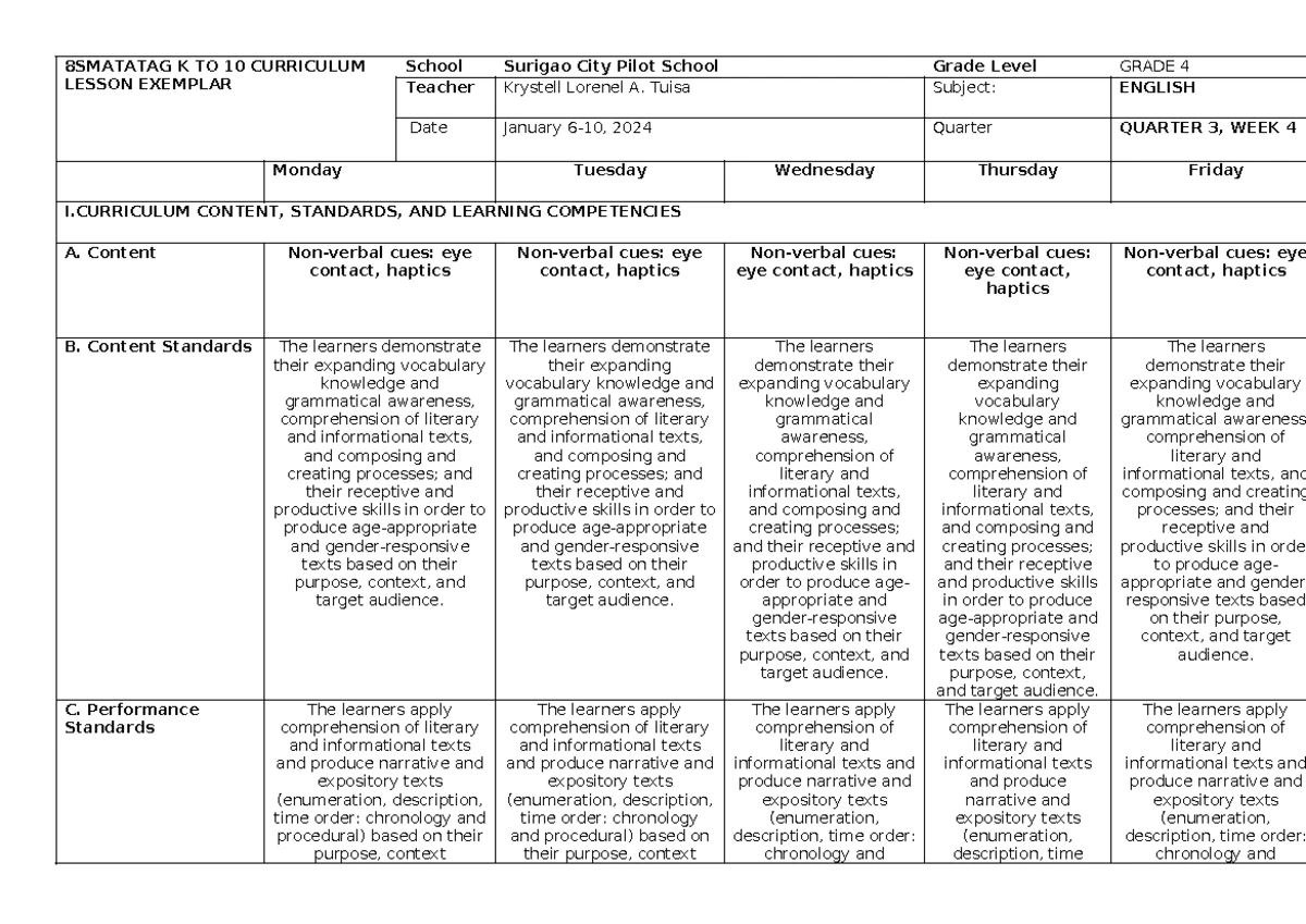 Grade 4 Q3W4 Lesson Plan: Understanding Equality and Respect in GMRC ...