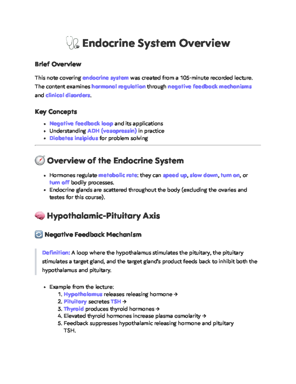 Endocrine System Overview: Key Concepts and Clinical Insights - Studocu
