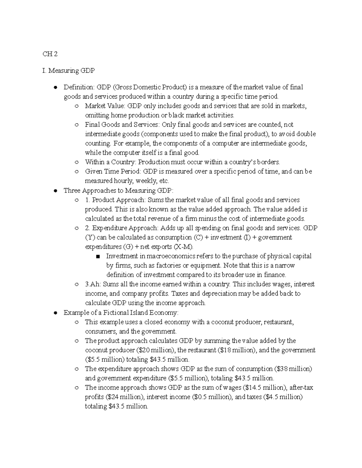 CH 2 LM Notes - CH 2 I. Measuring GDP Definition: GDP (Gross Domestic ...