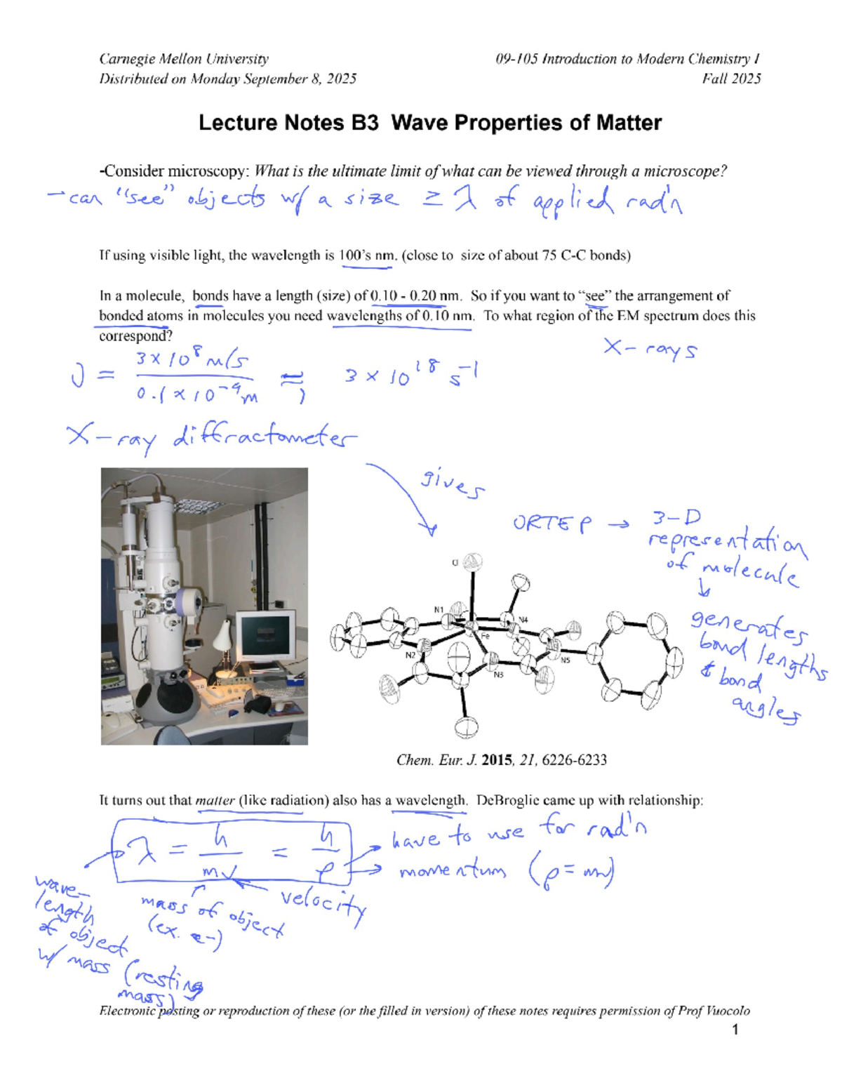 CMU Chem I Fall 2025 Lecture Notes: Wave Properties of Matter - Studocu