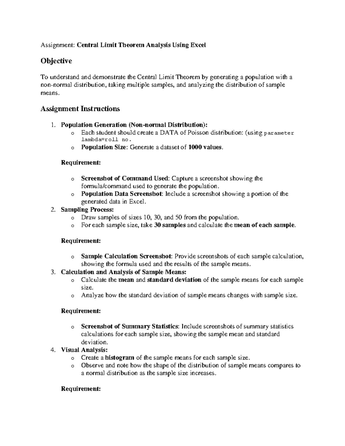Assignment K23DM: Central Limit Theorem Analysis in Excel - Studocu