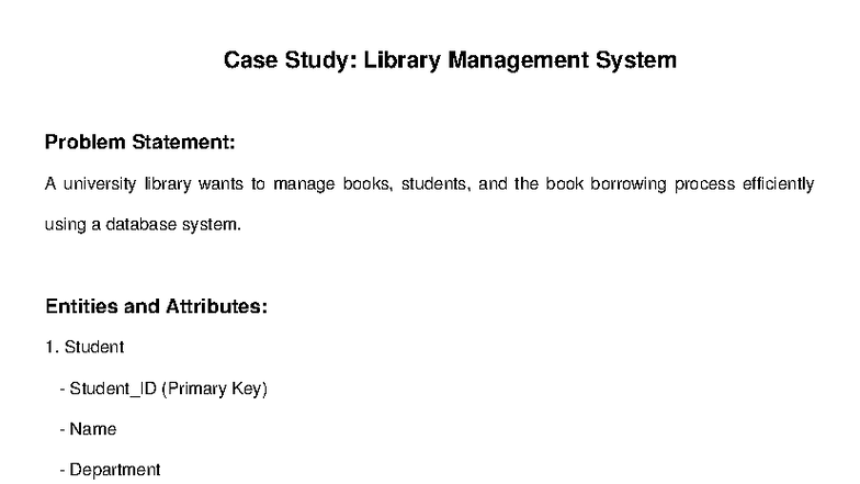 DBMS Case Study: Library Management System Overview - Studocu