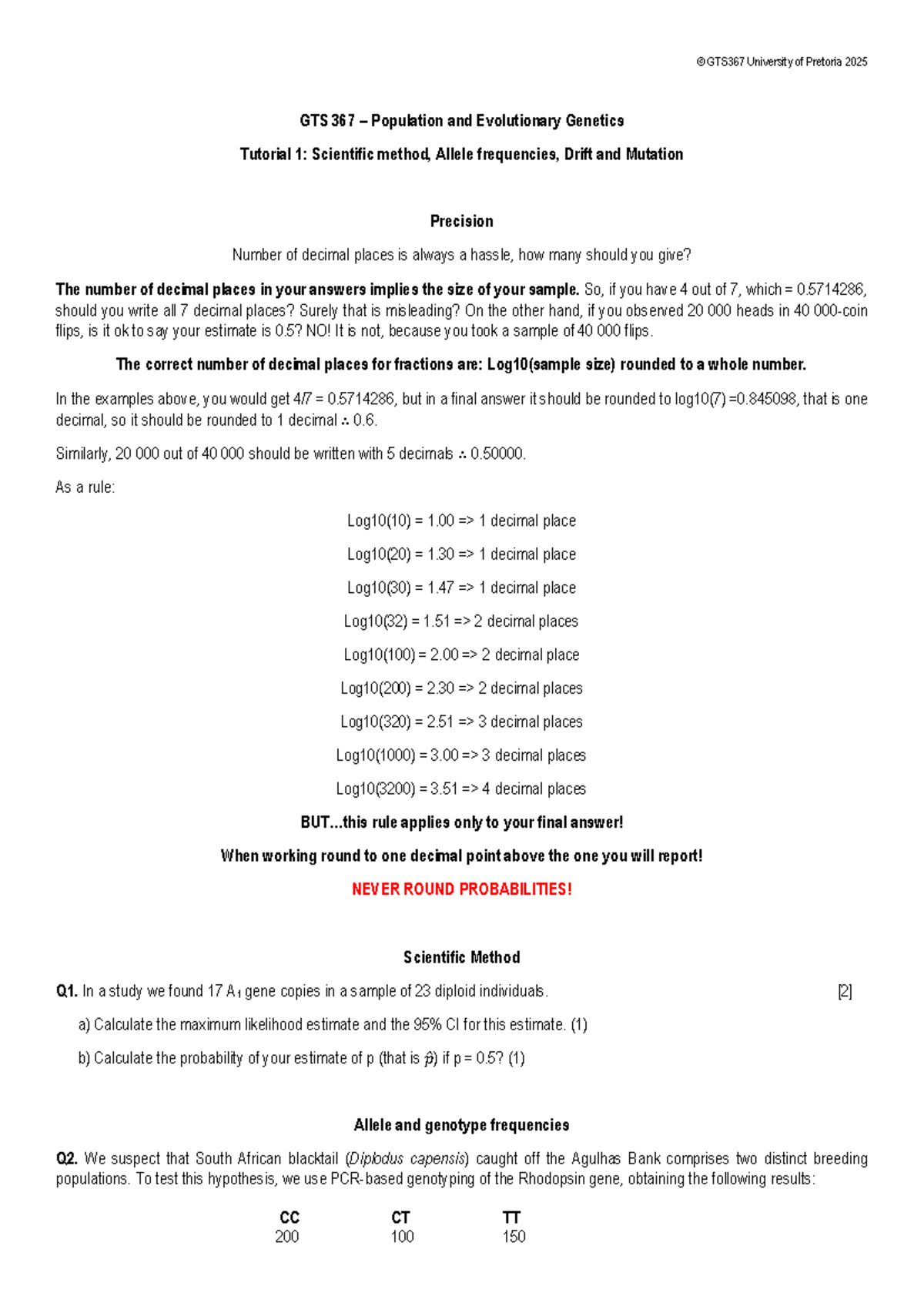 GTS 367 Tutorial 1 - TUT1 WORKSHEET - © GTS367 University of Pretoria ...