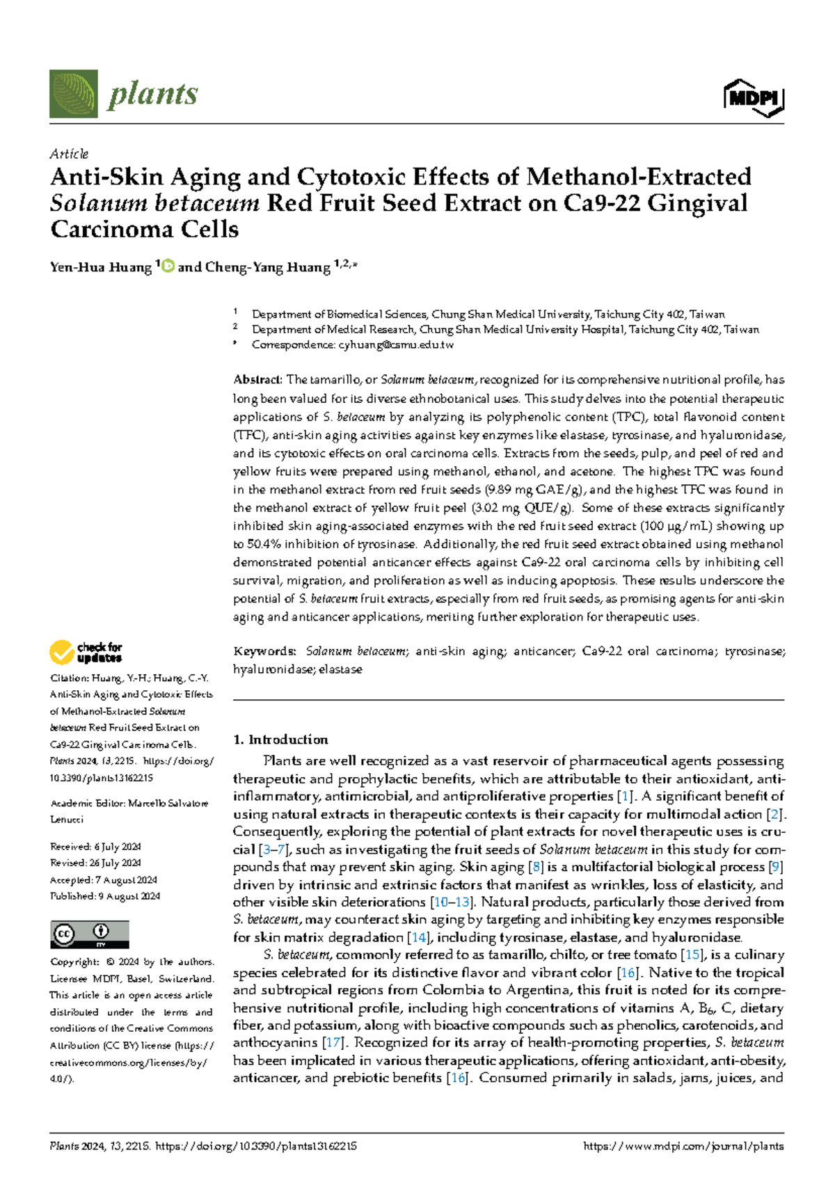 Aging and Cytotoxic Effects of Solanum betaceum Seed Extract on Oral ...