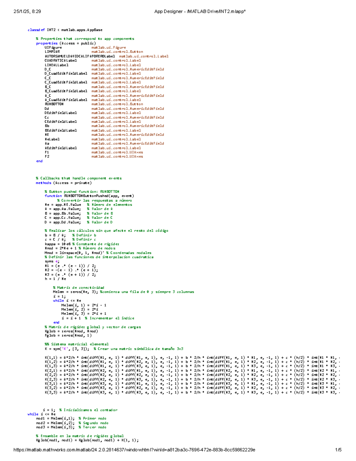 INT2 - MATLAB App Designer Code for Quadratic and Linear Functions - Studocu