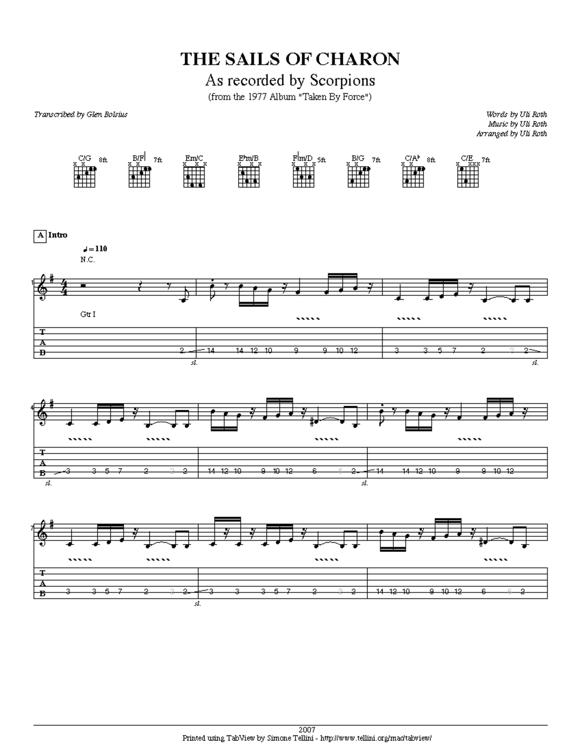 Scorpions - The Sails of Charon (Guitar Tab Transcription) - Studocu