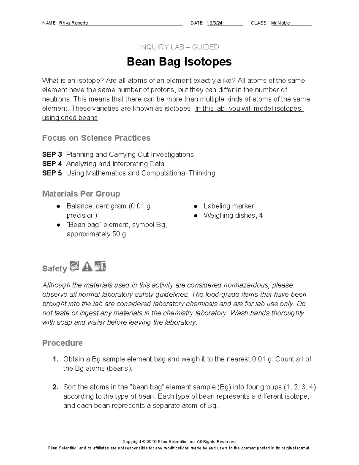 Lab Report: Bean Bag Isotopes - Rhys Roberts - Mr Noble Class - Studocu