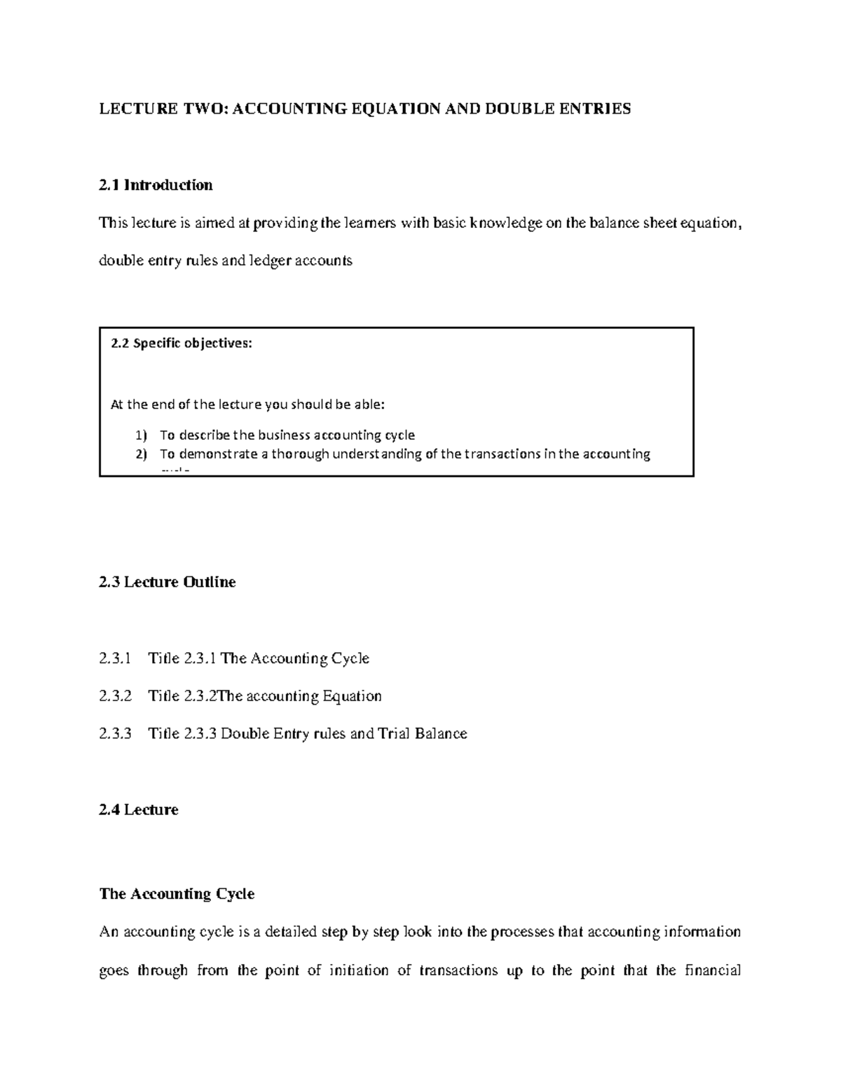 ACCT 101: Lecture on Accounting Equation and Double Entry Rules - Studocu